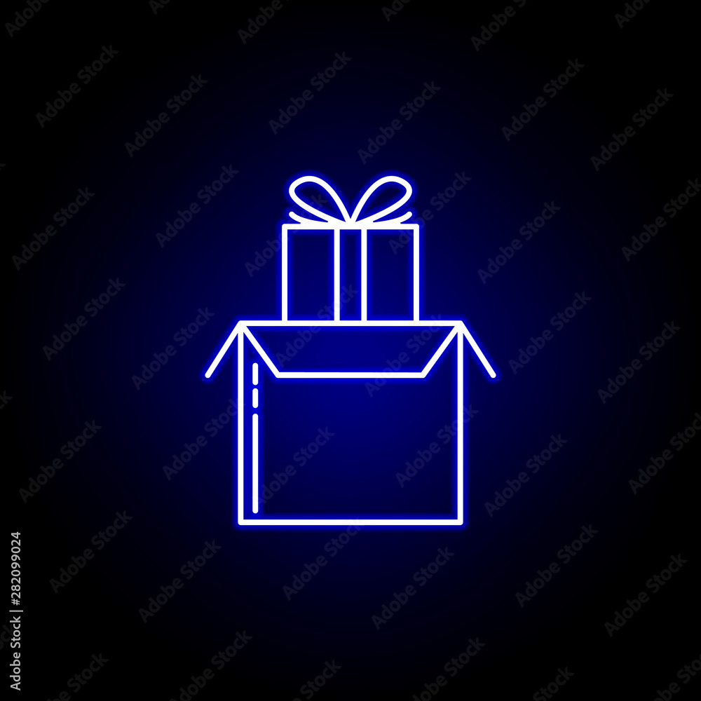 gift parcel line icon in blue neon style. Set of logistics illustration ...