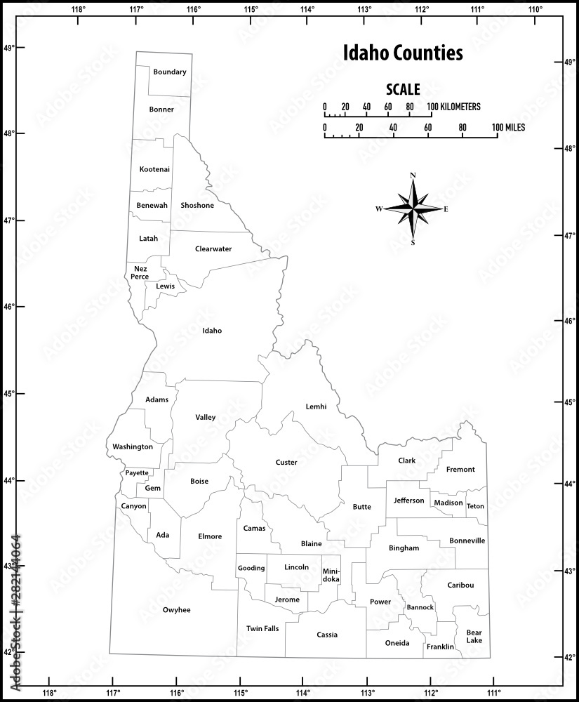 Ohio state outline administrative and political vector map in black and ...