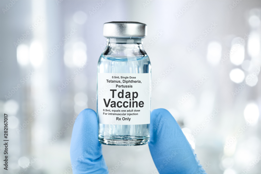 Small drug vial with Tdap vaccine Stock Photo | Adobe Stock