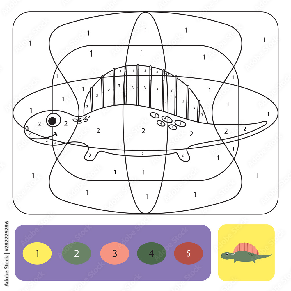 Cute dino coloring page for kids. Coloring puzzle with numbers of color ...