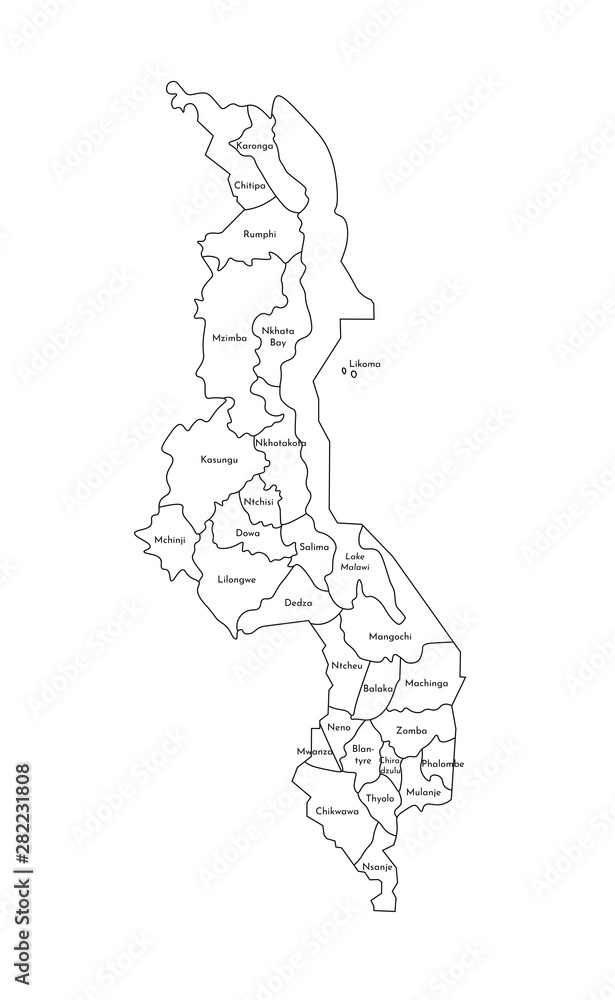 Vector isolated illustration of simplified administrative map of Malawi ...