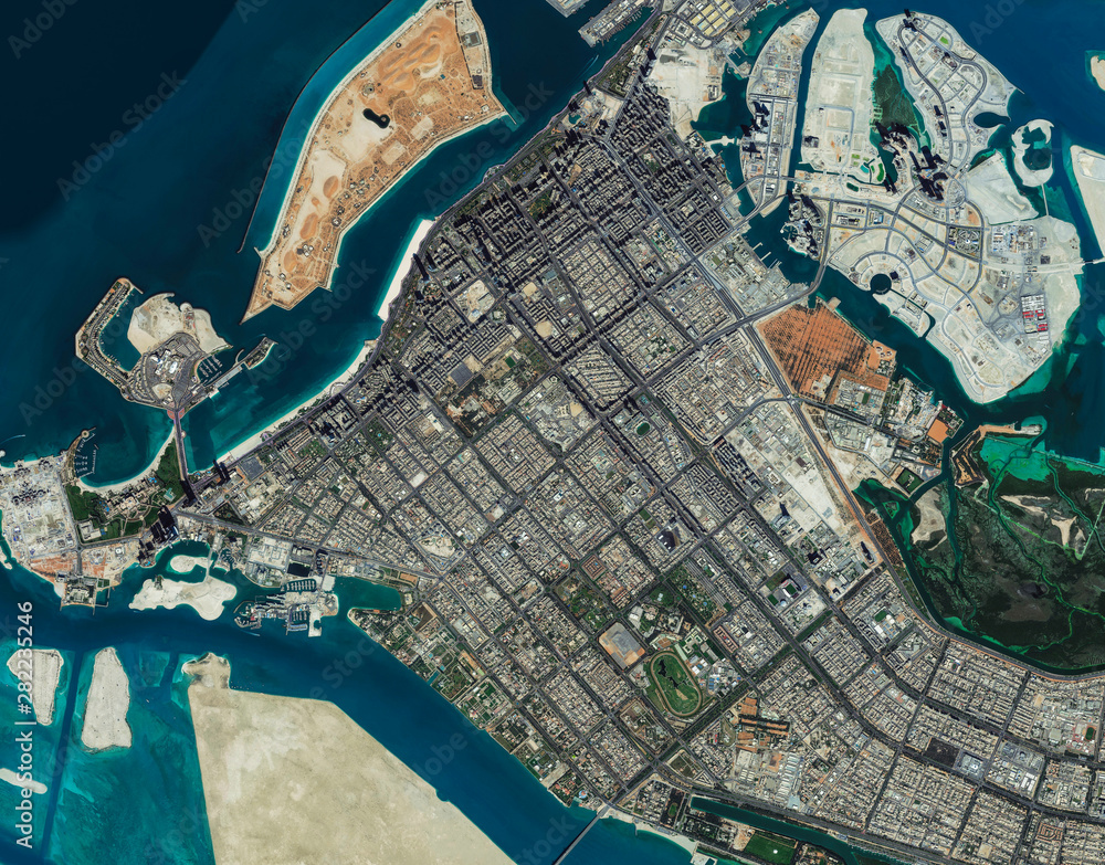 High resolution Satellite image of Abu Dhabi, UAE (Isolated imagery of ...