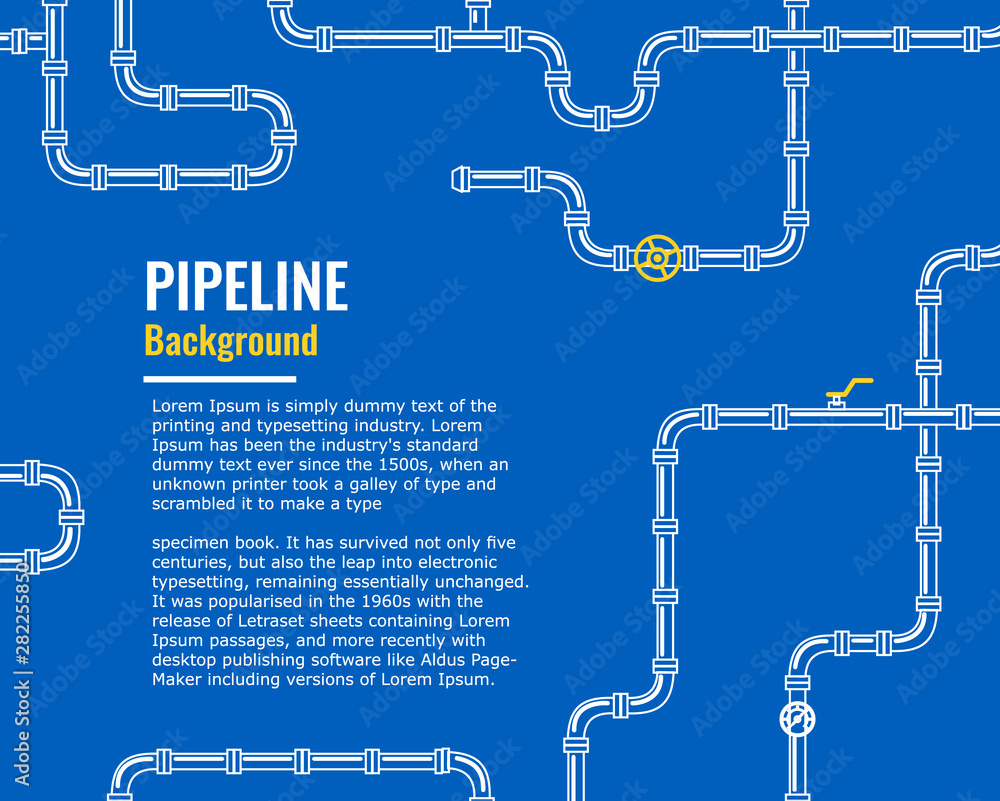 Horizontal Blue Industrial background with white pipes for water, gas ...