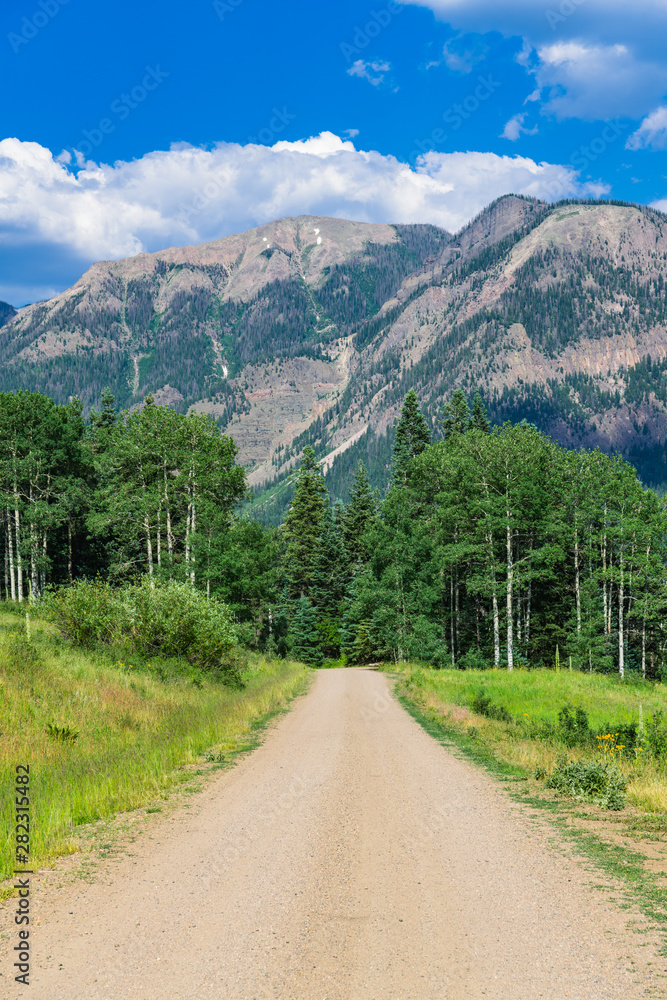 Foto de Stock Vertical view of a road through a meadow in perspective ...