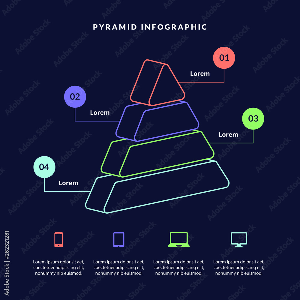 Pyramid 3D info chart graphic for business design. Reports, step ...