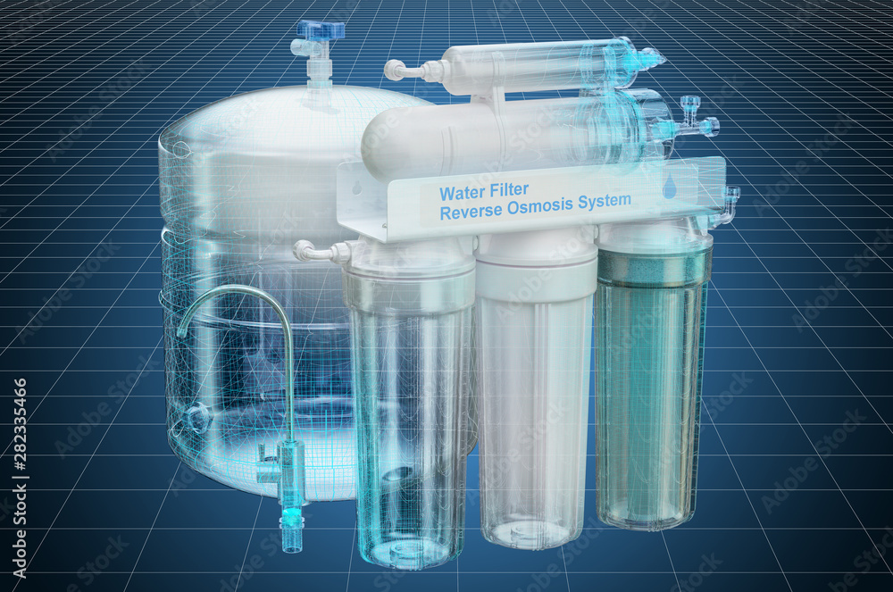 Visualization 3d cad model of Reverse Osmosis System, blueprint. 3D ...
