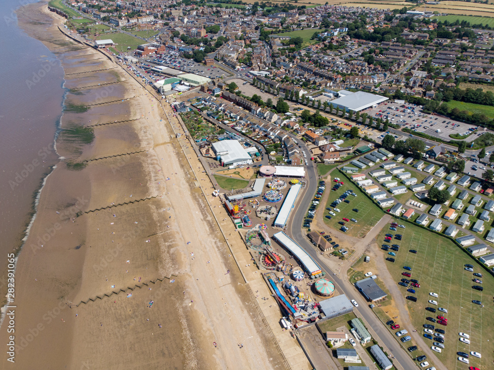 Foto de Stock Aerial photo of the British seaside town of Hunstanton in ...