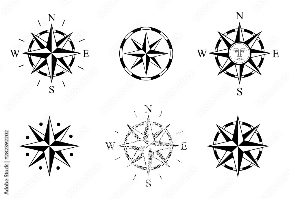 Set of Rose of Winds. Used on Nautical Maps and Charts. Compass Rose ...