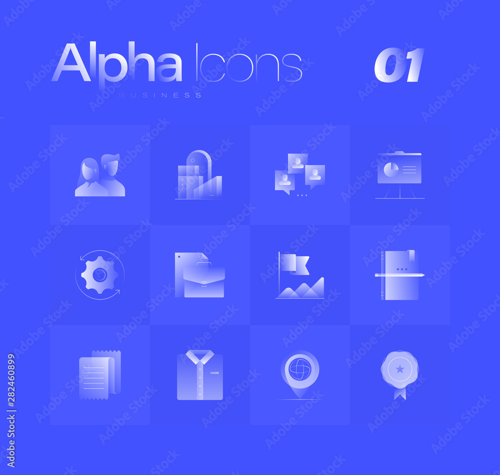 Business Theme Alpha Icons Set Stock Vector | Adobe Stock