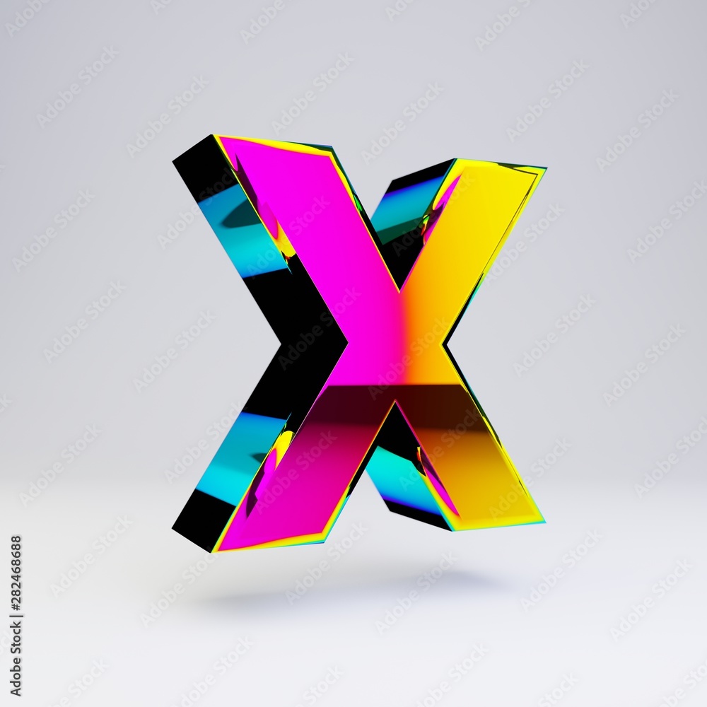 Holographic 3d letter X uppercase. Glossy font with multicolor ...