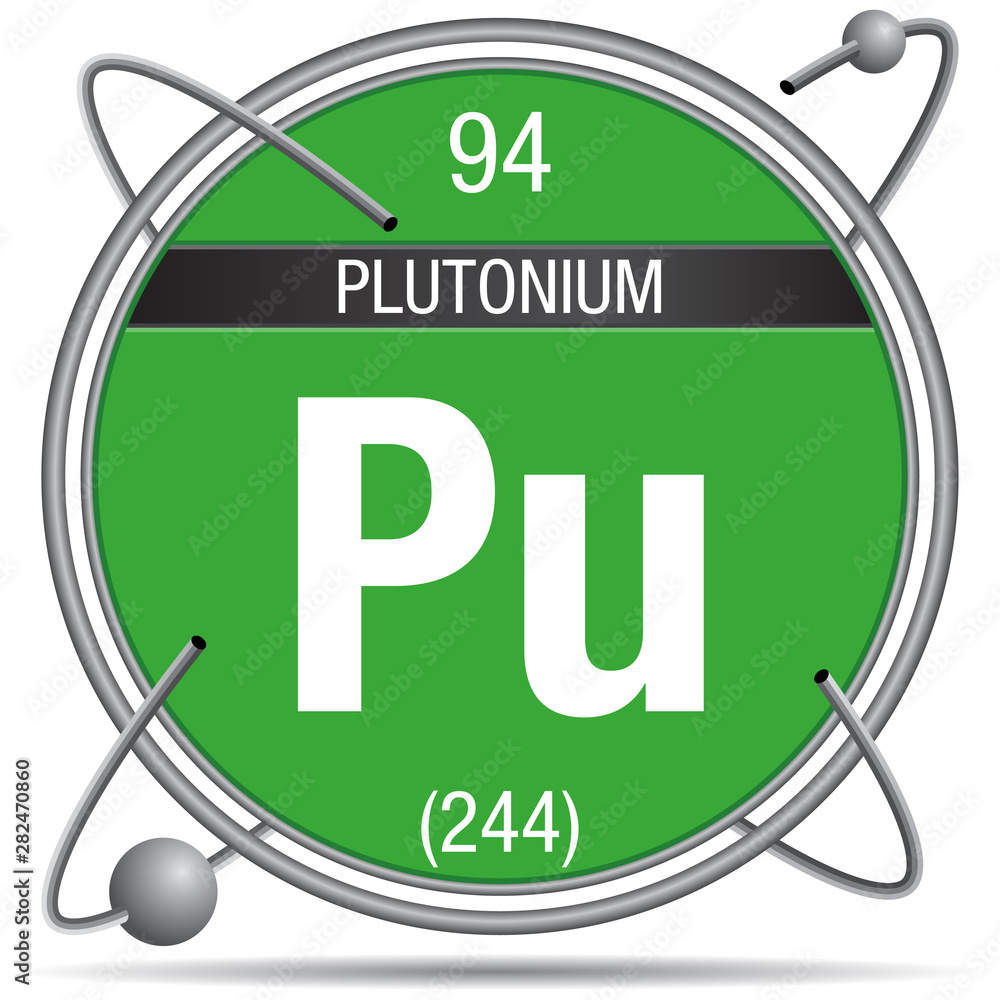 Plutonium symbol inside a metal ring with colored background and ...