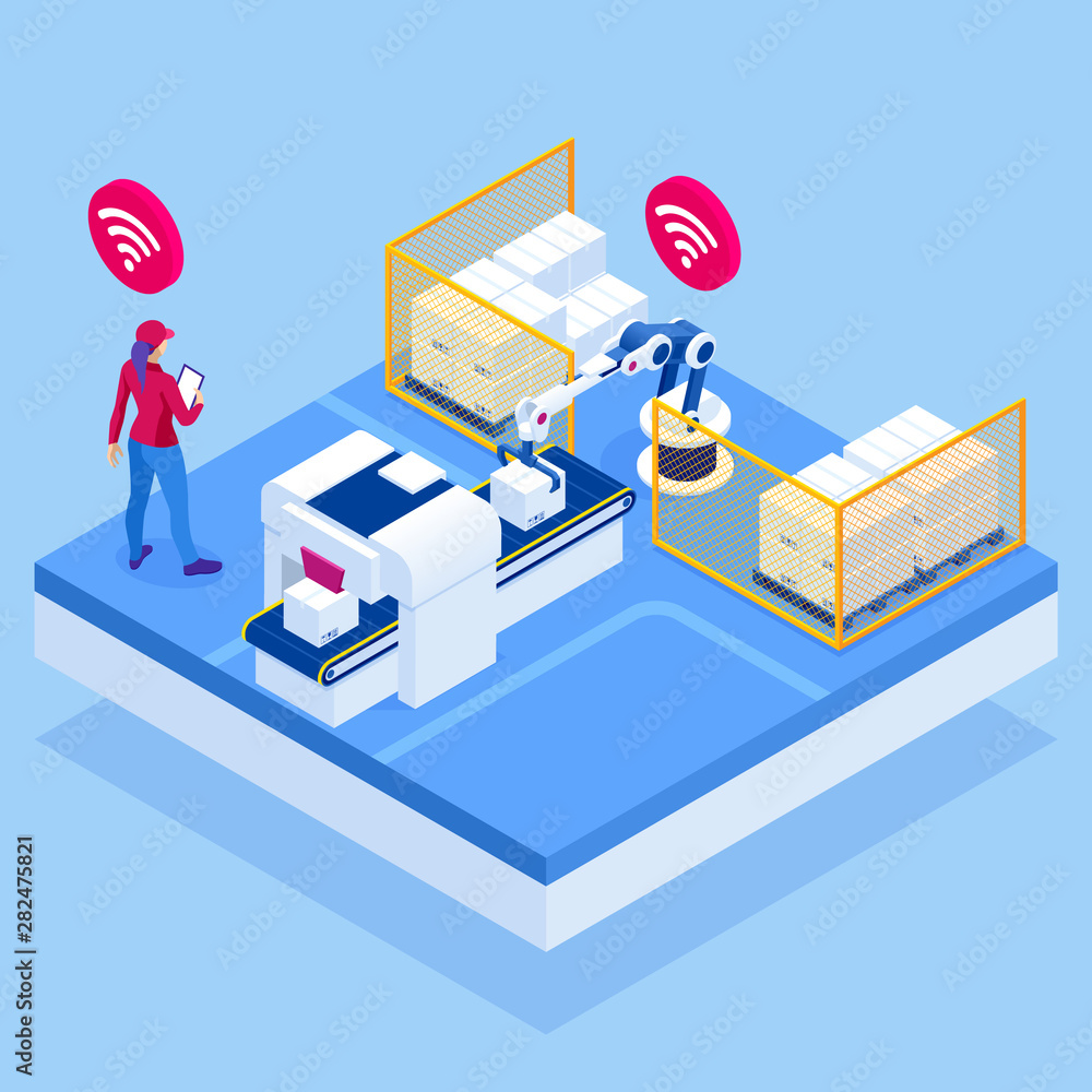 Isometric iot smart industry 4.0 with development production packaging ... Isometric iot smart industry 4.0 with development production packaging ...