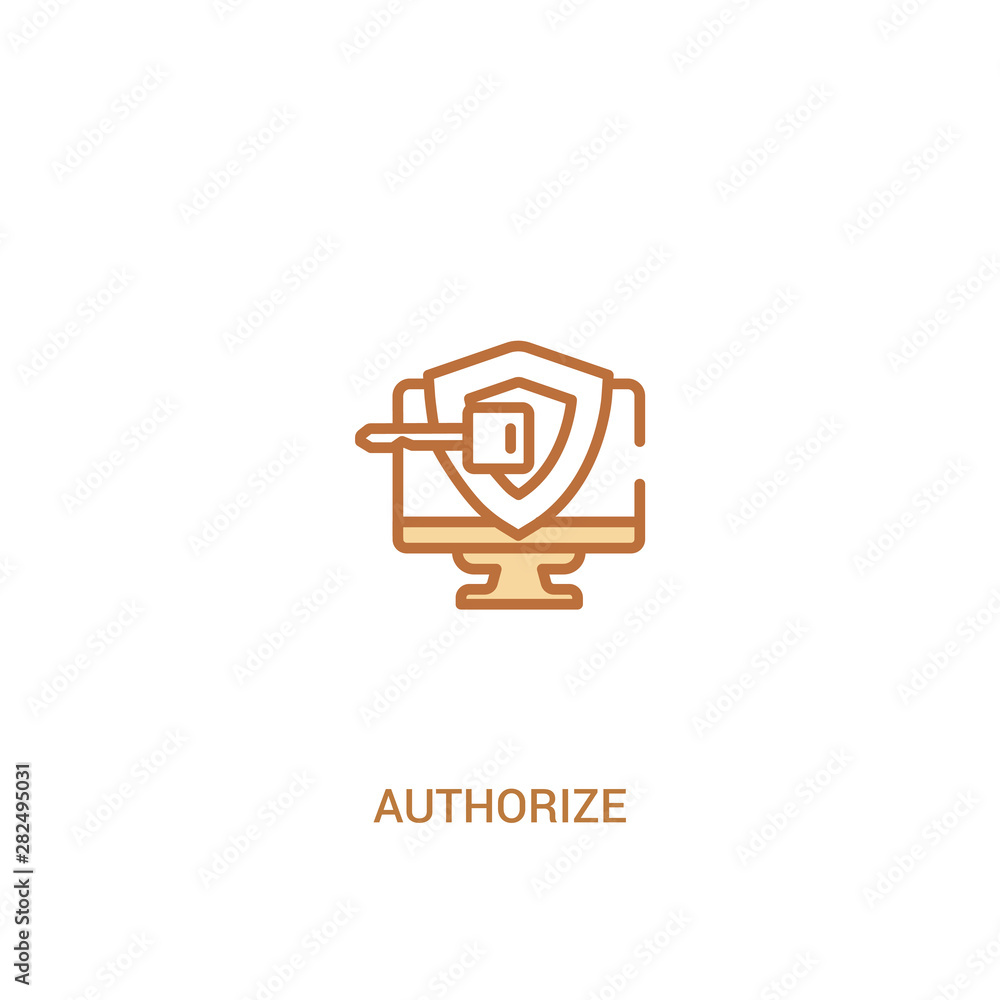 authorize concept 2 colored icon. simple line element illustration. outline brown authorize ...
