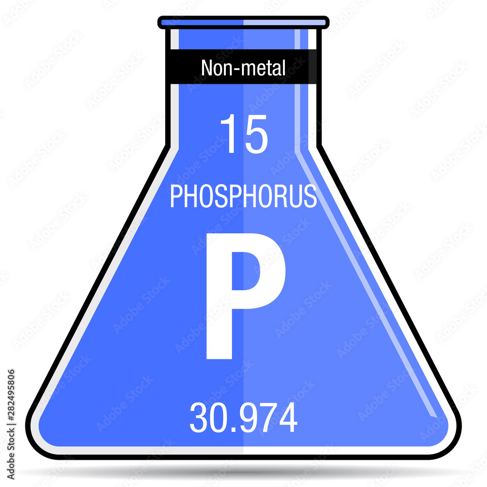Phosphorus symbol on chemical flask. Element number 15 of the Periodic ...