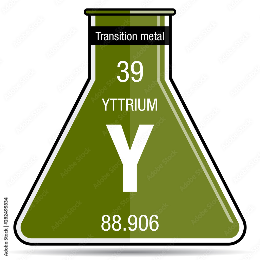Yttrium symbol on chemical flask. Element number 39 of the Periodic ...