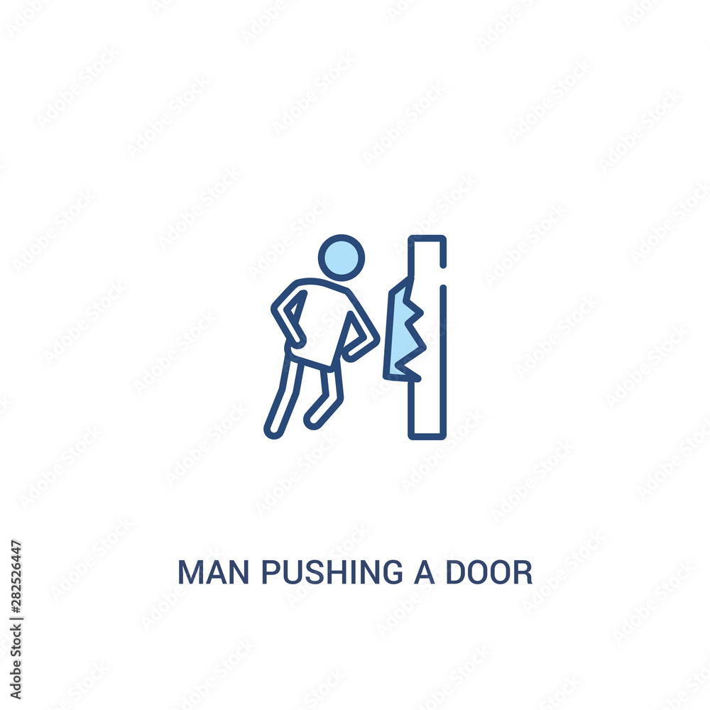 man pushing a door with his body concept 2 colored icon. simple line ...