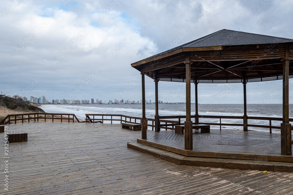 wooden pier in Punta del Este, a must to visit the peninsula Stock ...
