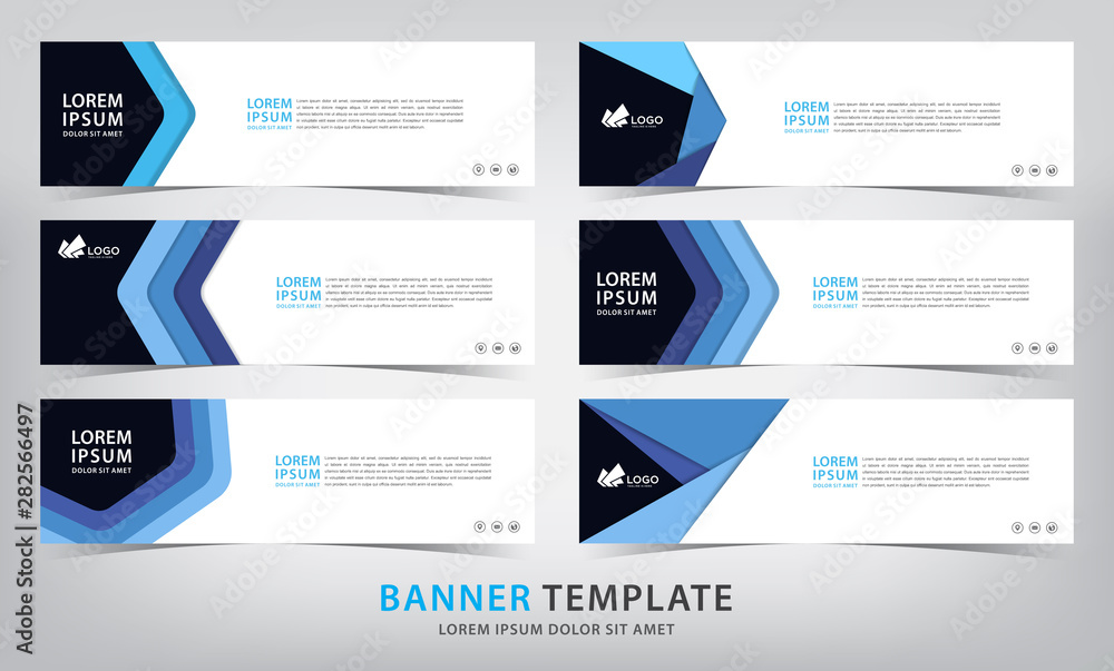 set of six abstract blue web banner templates, vector illustration ...