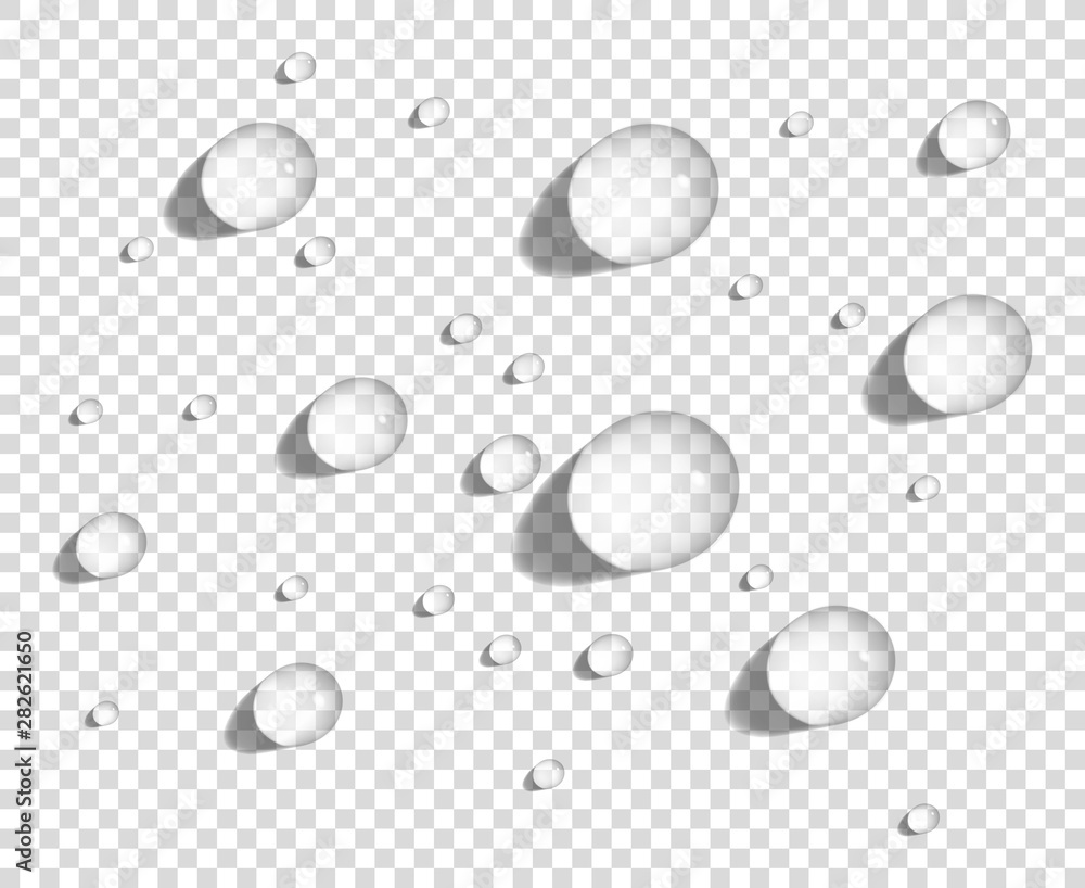 Clear round water drops on smooth surface, realistic vector ...