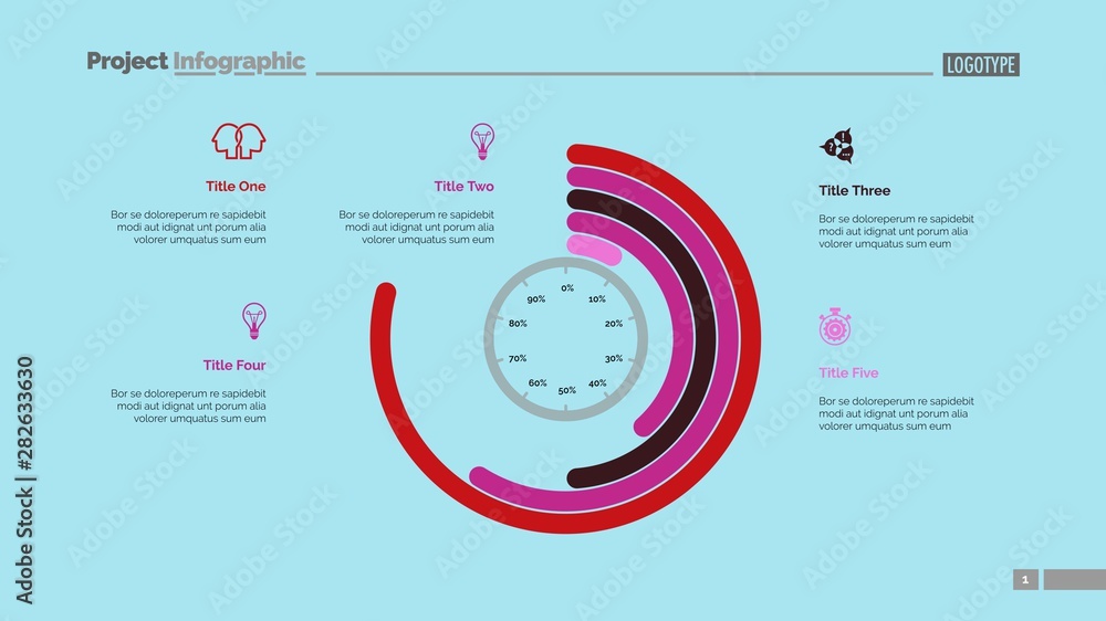 Circle chart with percentage slide template. Business data. Graph ...