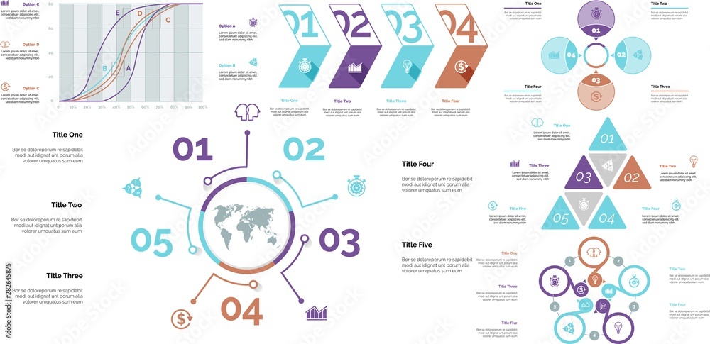 Project infographic design template set for stock and trade concept ...