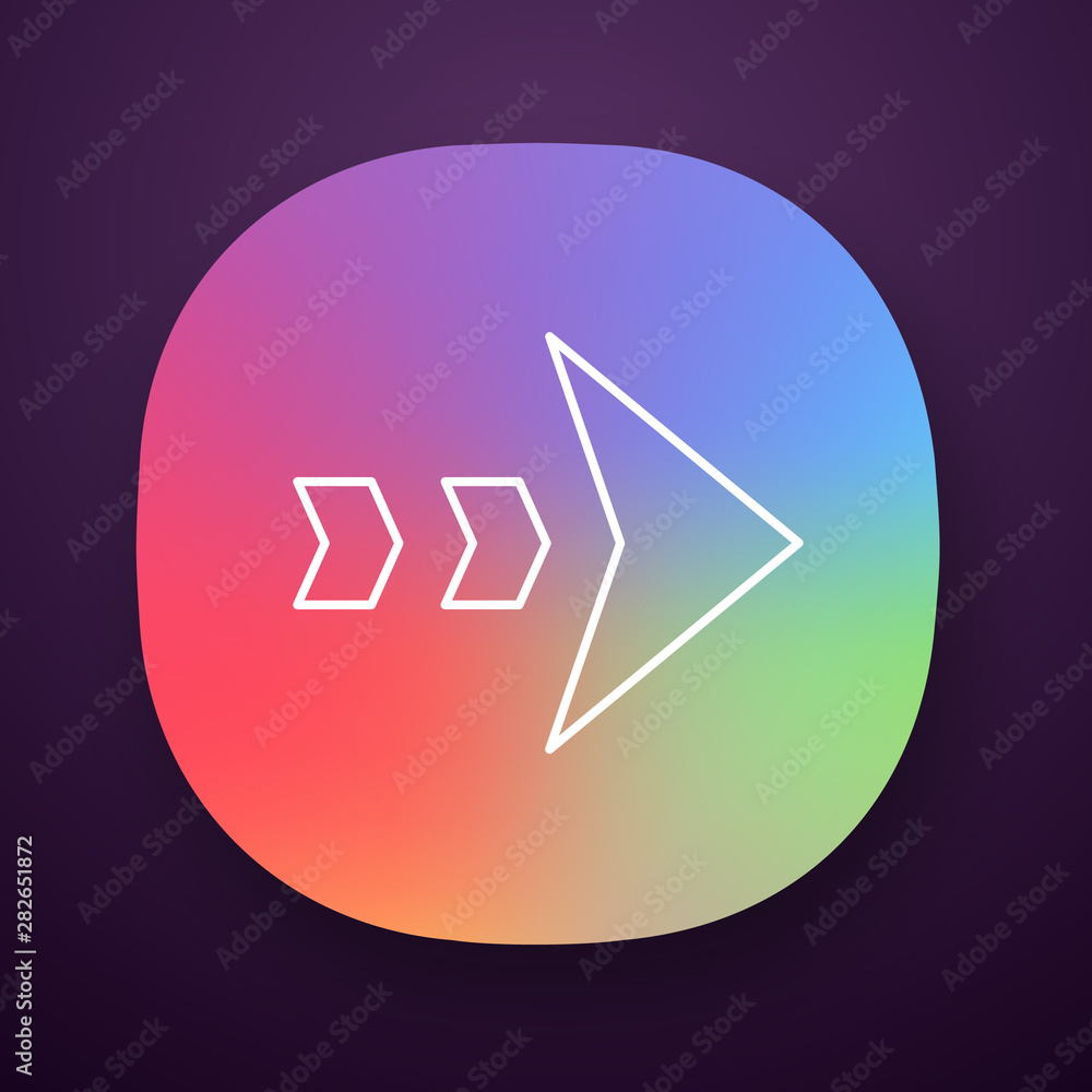 Dashed arrow app icon. Arrowhead showing right shift and direction. Rightward arrow. Indicator ...