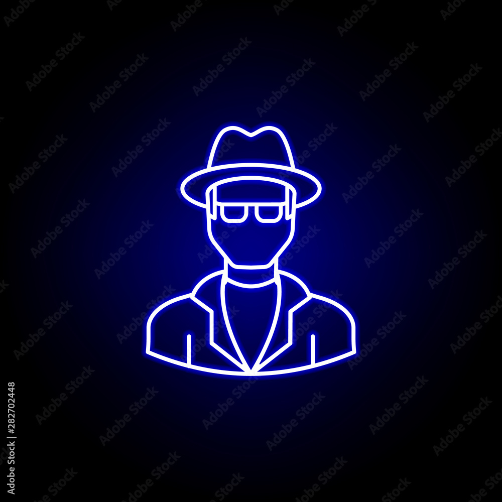 Vector de Stock avatar detective outline icon in blue neon style. Signs ...