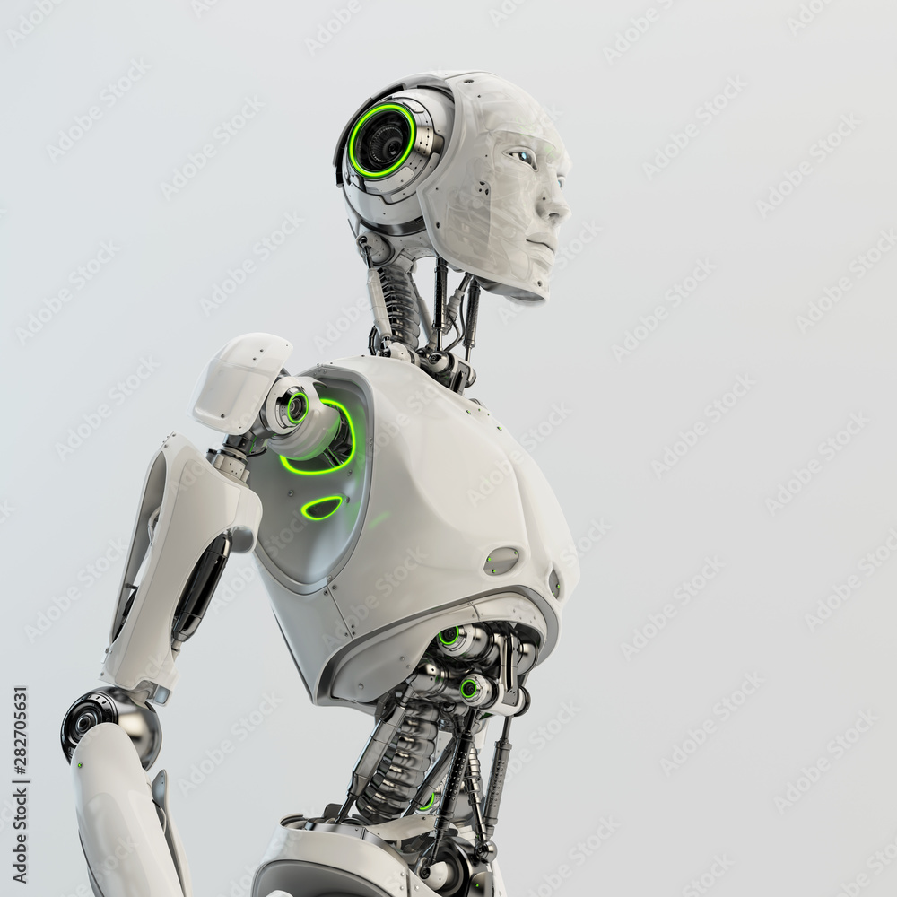 Smart handsome robot male with an open mechanical digestive system, 3d ...