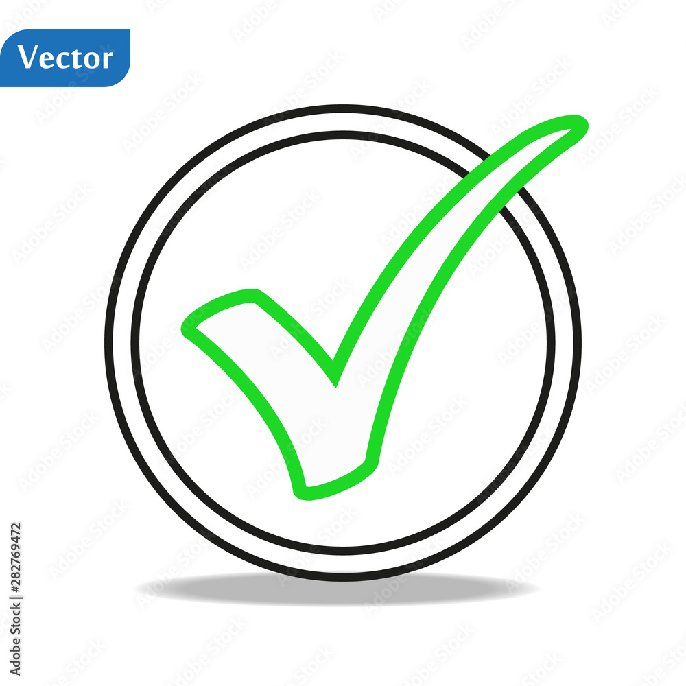 Gree Check mark icon in a circle. Tick symbol in black color, vector ...