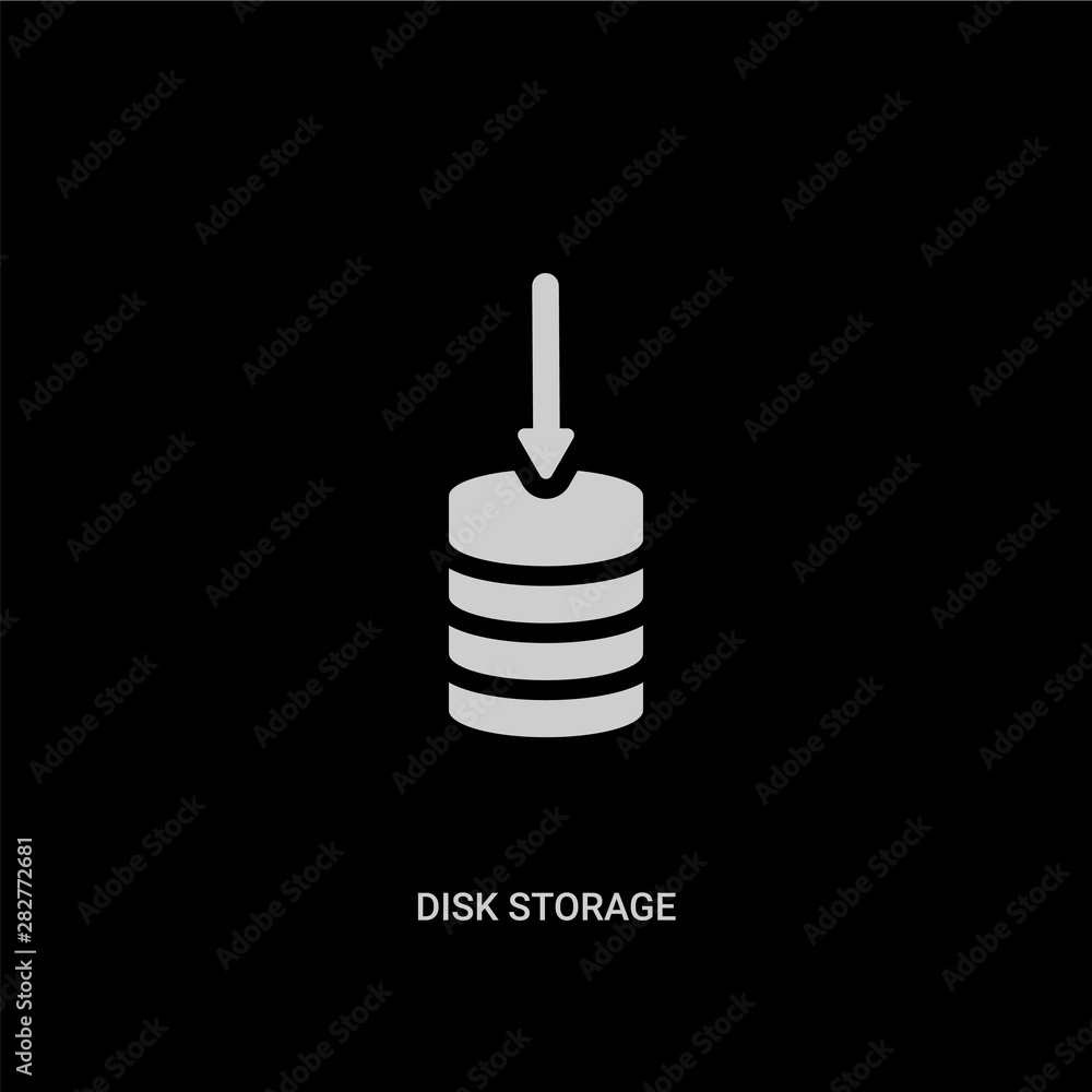 white disk storage vector icon on black background. modern flat disk ...