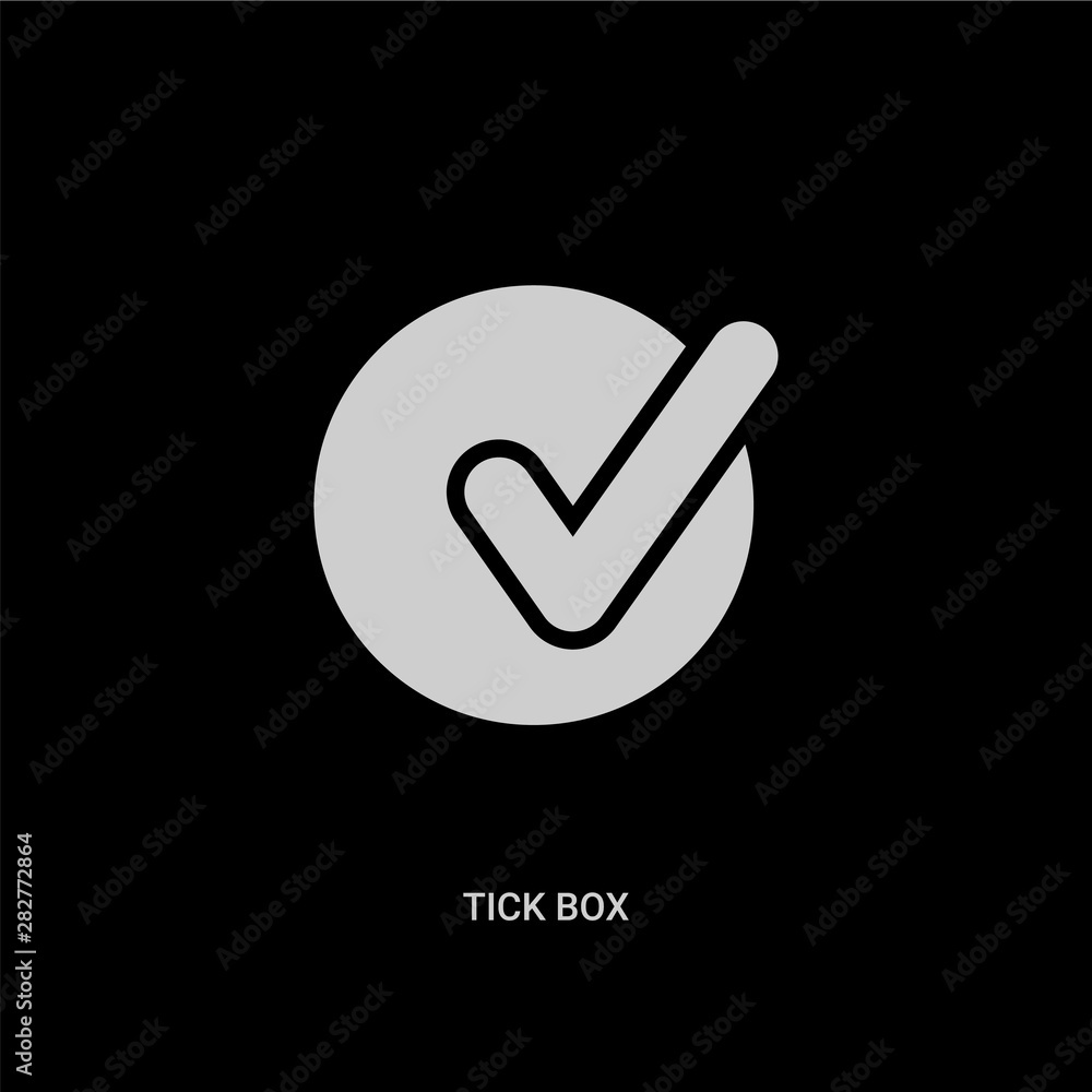 white tick box vector icon on black background. modern flat tick box ...