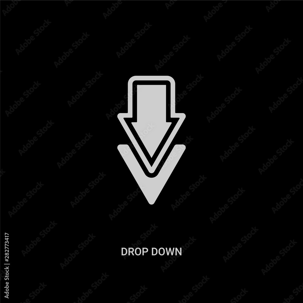 white drop down vector icon on black background. modern flat drop down ...