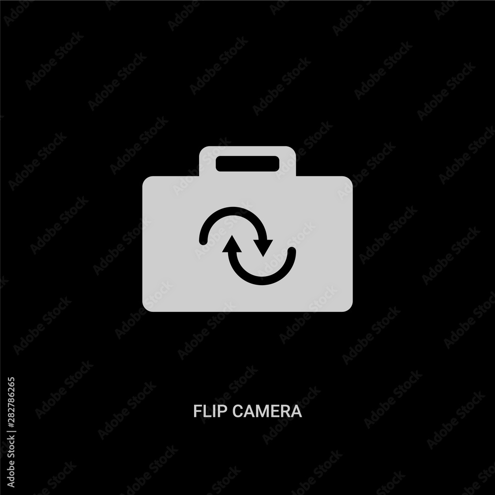 white flip camera vector icon on black background. modern flat flip ...
