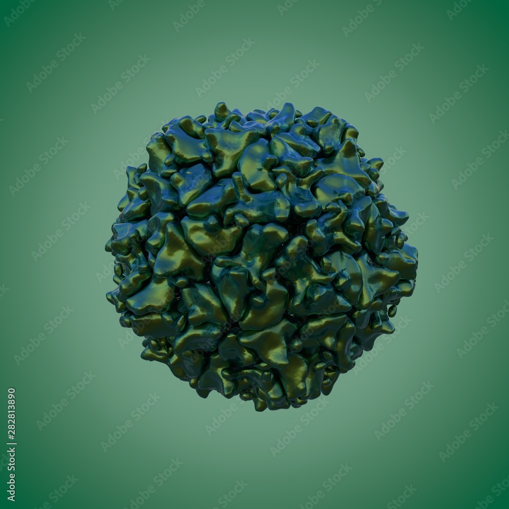 Dark green poliovirus on dark green background.The virus transmitted by ...