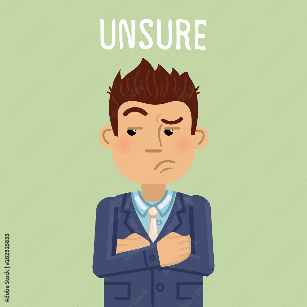 Illustration of an unsure businessman. Emotion, emoticon, emoji, facial ...