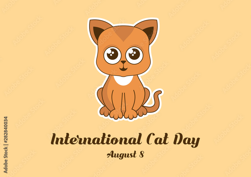 International Cat Day vector. Cute rusty kitten vector. Cat on a brown ...