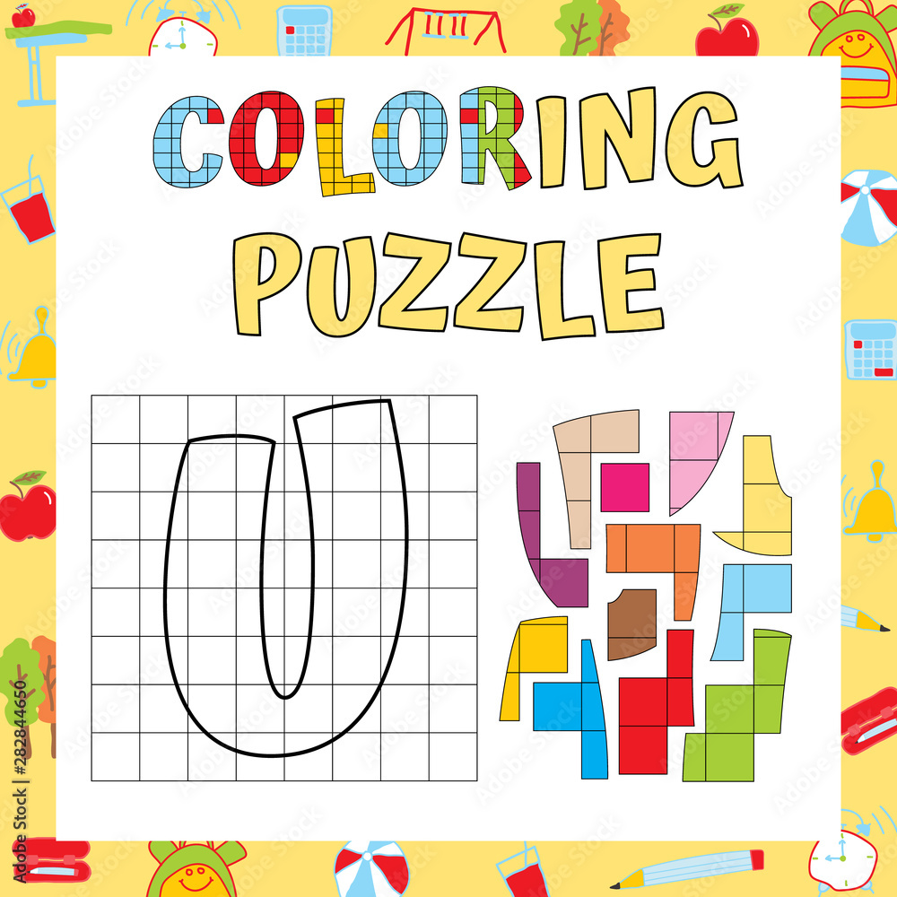 Alphabet Coloring Puzzle. Logic and Writing Educational Exercise. Fine ...