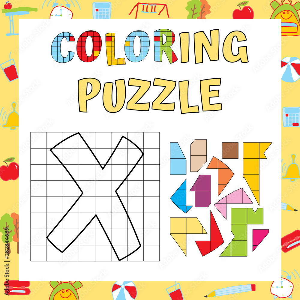 Alphabet Coloring Puzzle. Logic and Writing Educational Exercise. Fine ...