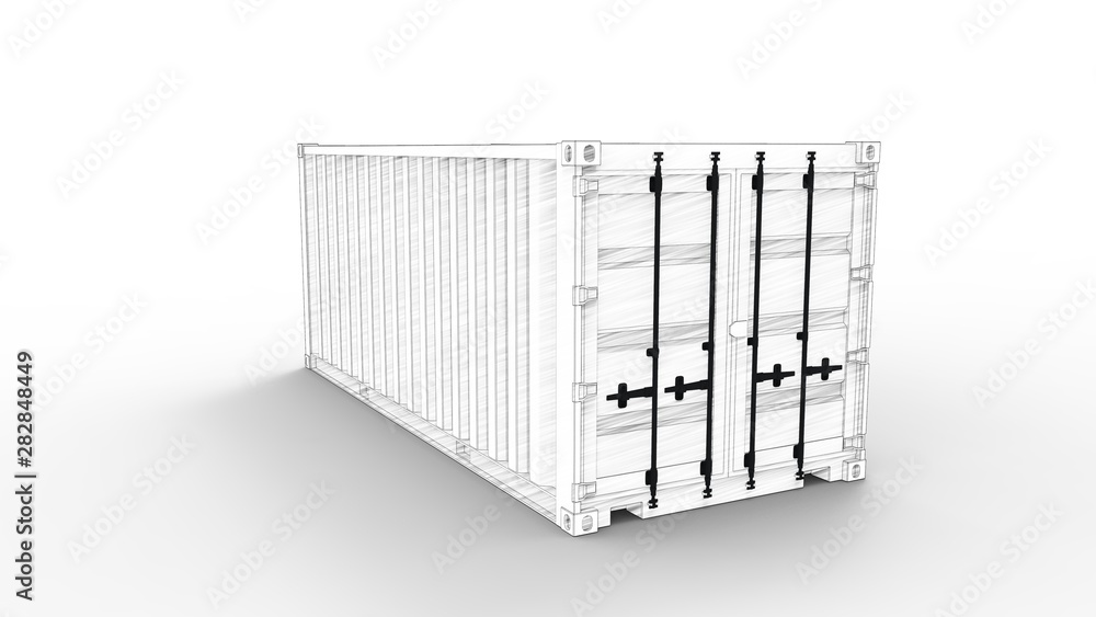 Sea container 3d rendering of computer model in white background Stock ...