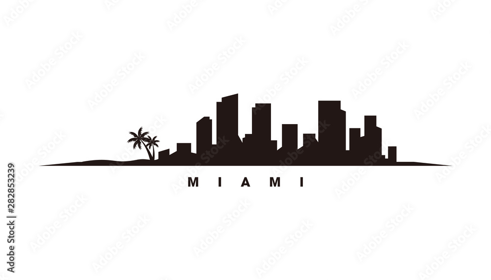 Miami skyline and landmarks silhouette vector Stock Vector | Adobe Stock