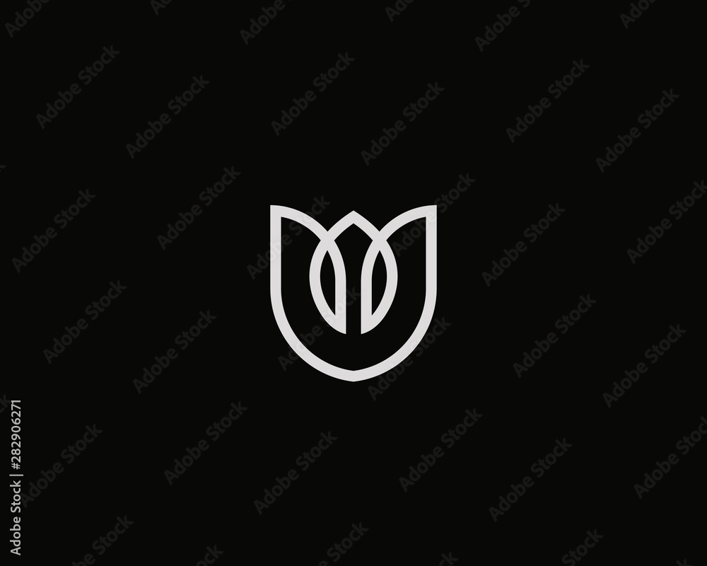 Flower shield vector logo. Linear tulip crown premium icon logotype ...