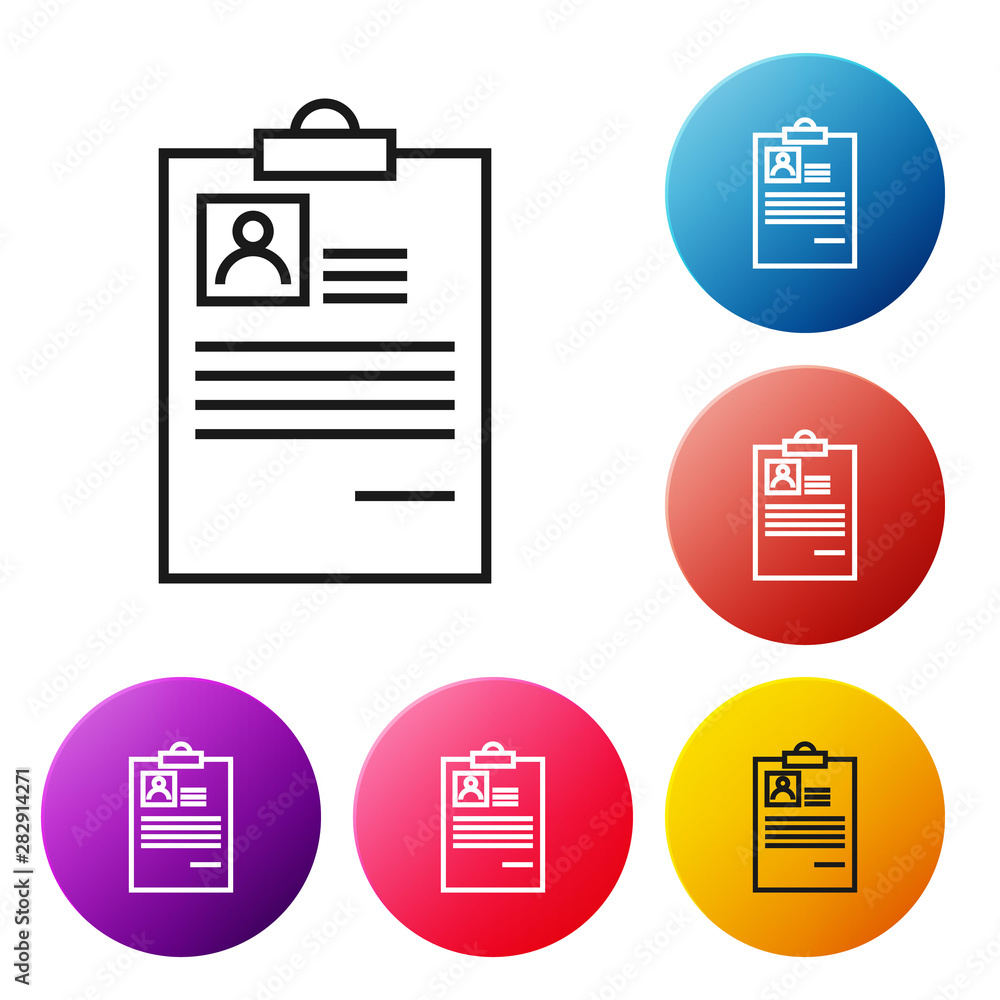 Vector de Stock Black line Clipboard with resume icon isolated on white ...