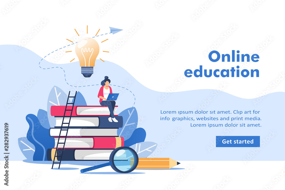 Person gains knowledge for success and better ideas. Online education or business training ...