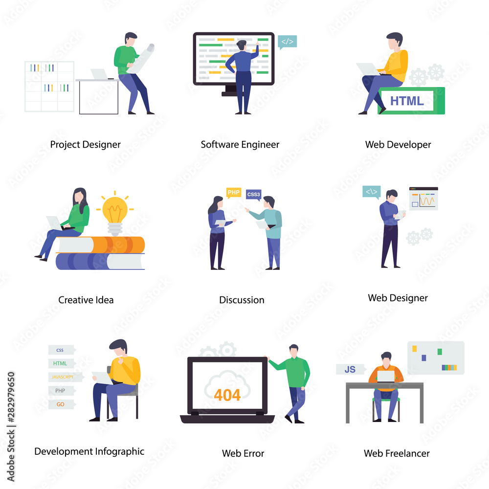 Programming Flat Illustrations Pack の Stock イラスト | Adobe Stock