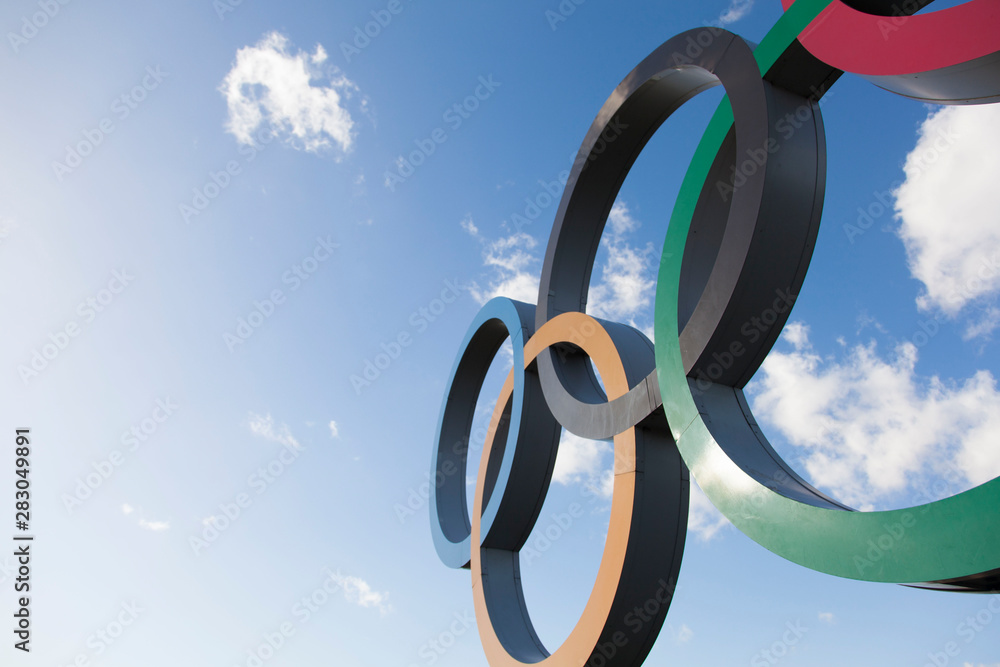 LONDON, UK - February 15th 2018: The Olympic symbol, made up of five ...