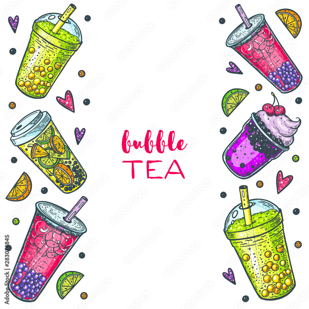 Bubble tea hand drawn illustration. Cocktail collection. Bubble tea ...