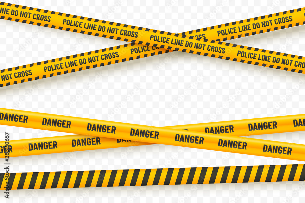 Yellow police tape isolated on transparent background. Crime scene tape ...
