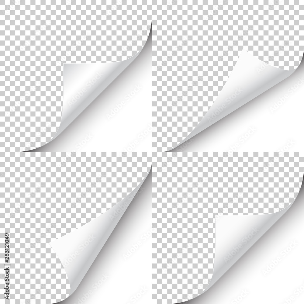 Curled page corner with shadow on transparent background collection ...
