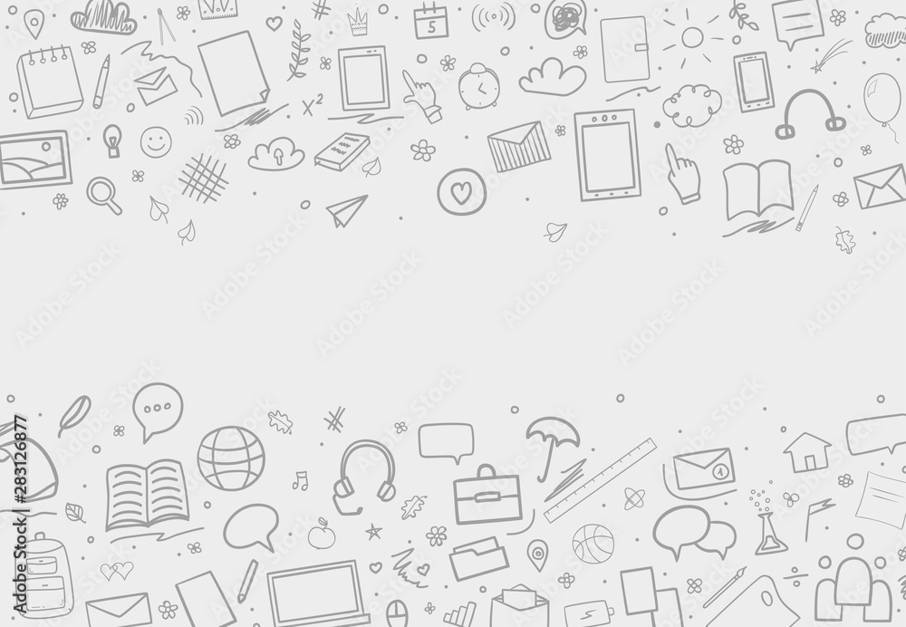 Abstract pattern with school supplies. Graphic background. Outline ...