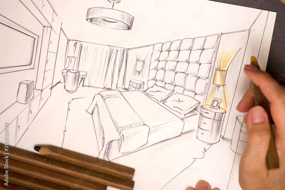 Outline drawings for the design of the kitchen design, everything is ...